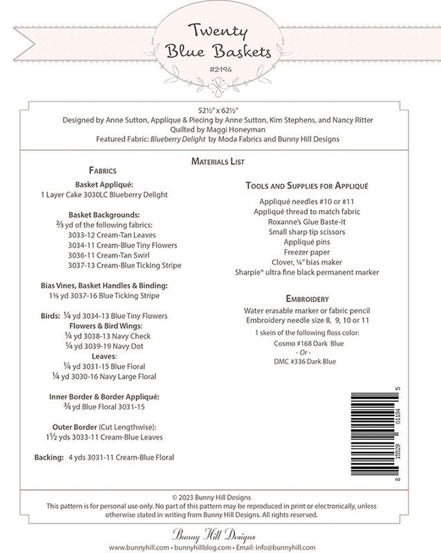 Twenty Blue Baskets Quilt Pattern by Bunny Hill Designs – Happy Little Stitch Shop