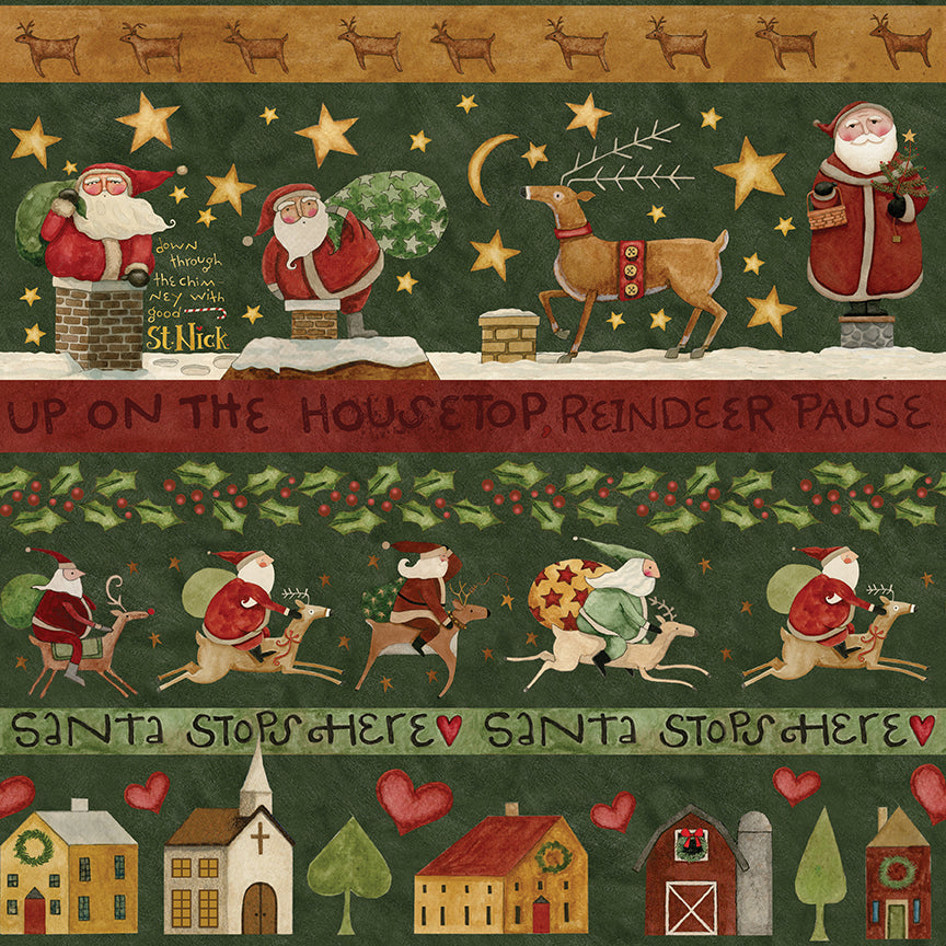 Up on the Housetop - Border Stripe Green by Teresa Kogut – Happy Little Stitch Shop