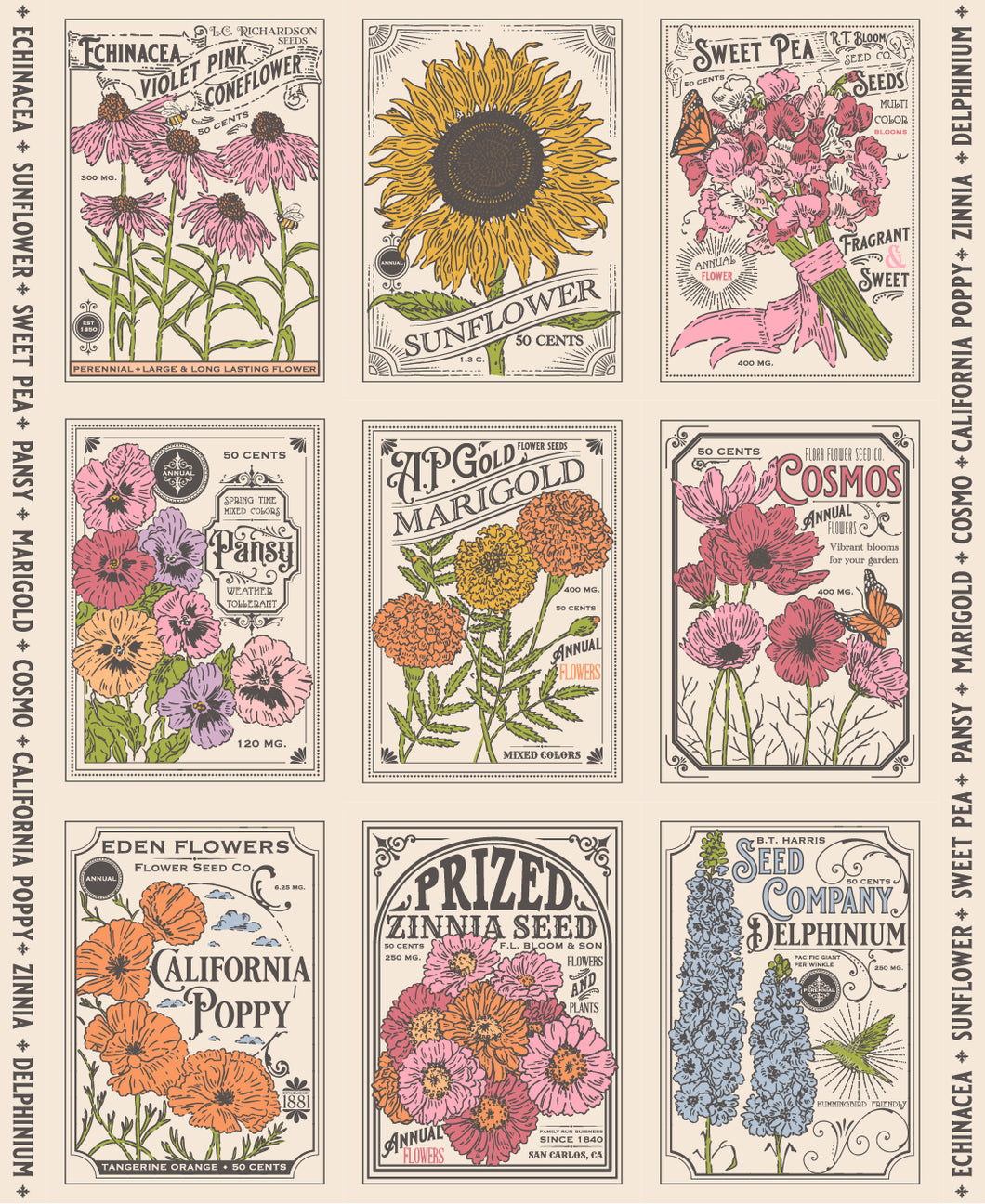 RESERVATION - My Secret Garden Vintage Seed Packet Panel by Stacy Iest ...